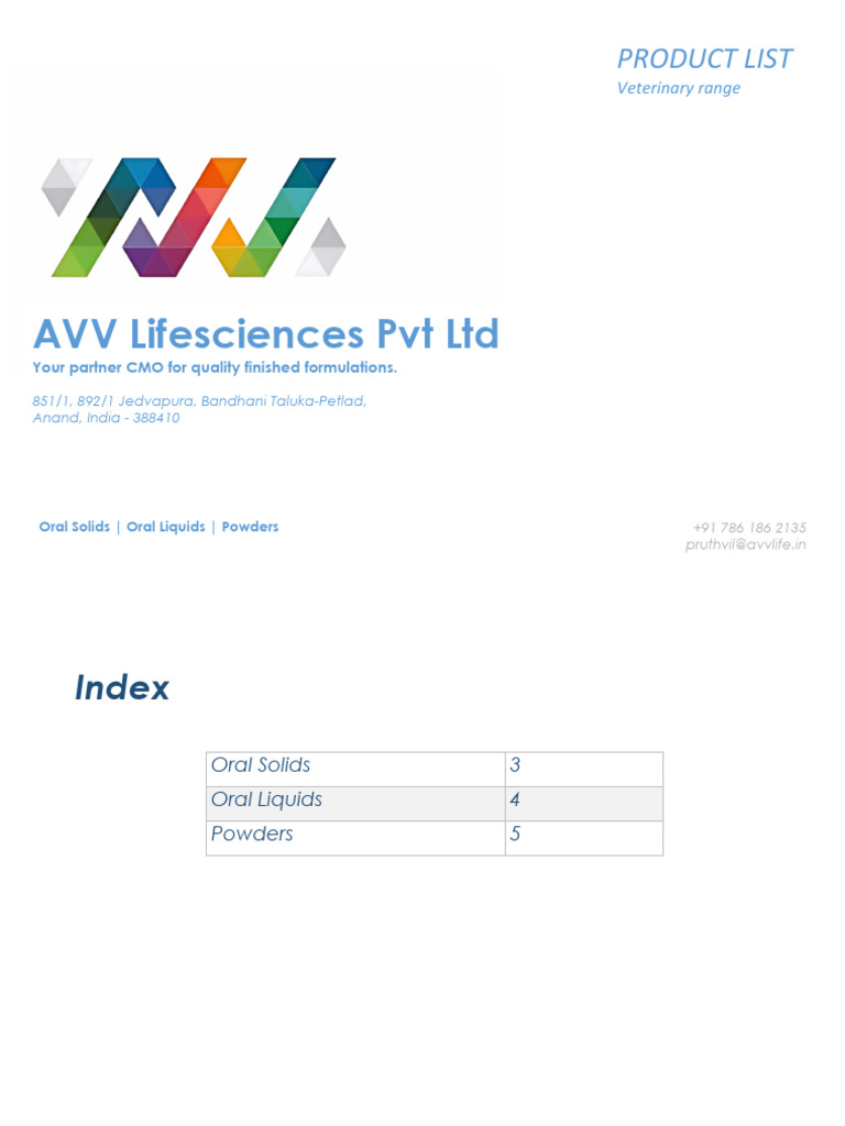 AVV Lifesciences Veterinary Drugs | PDF | Tablet (Pharmacy) | Pharmacy