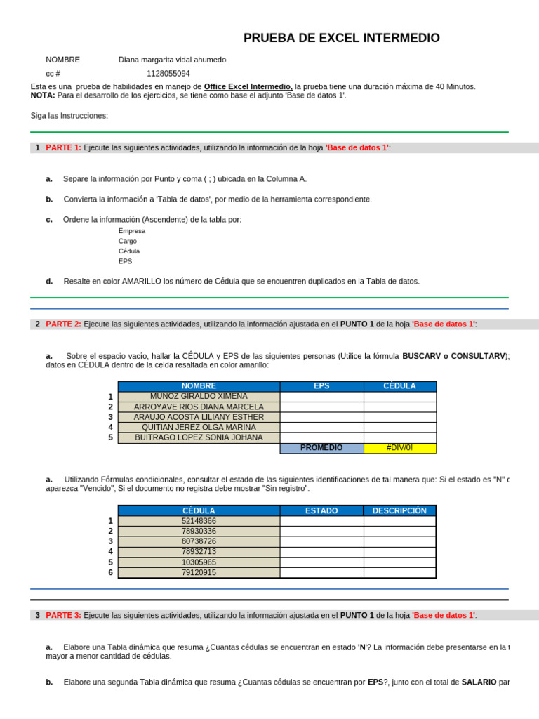Prueba Excel Intermedio | PDF | Colombia | Informática