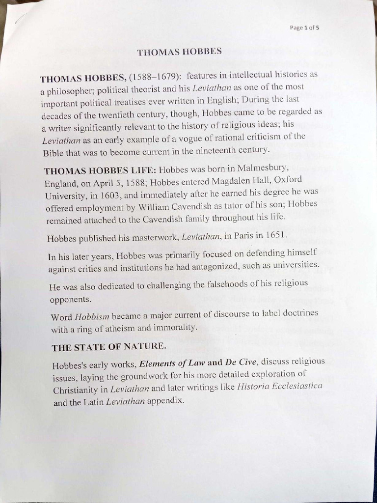 Thomas Hobbes | PDF