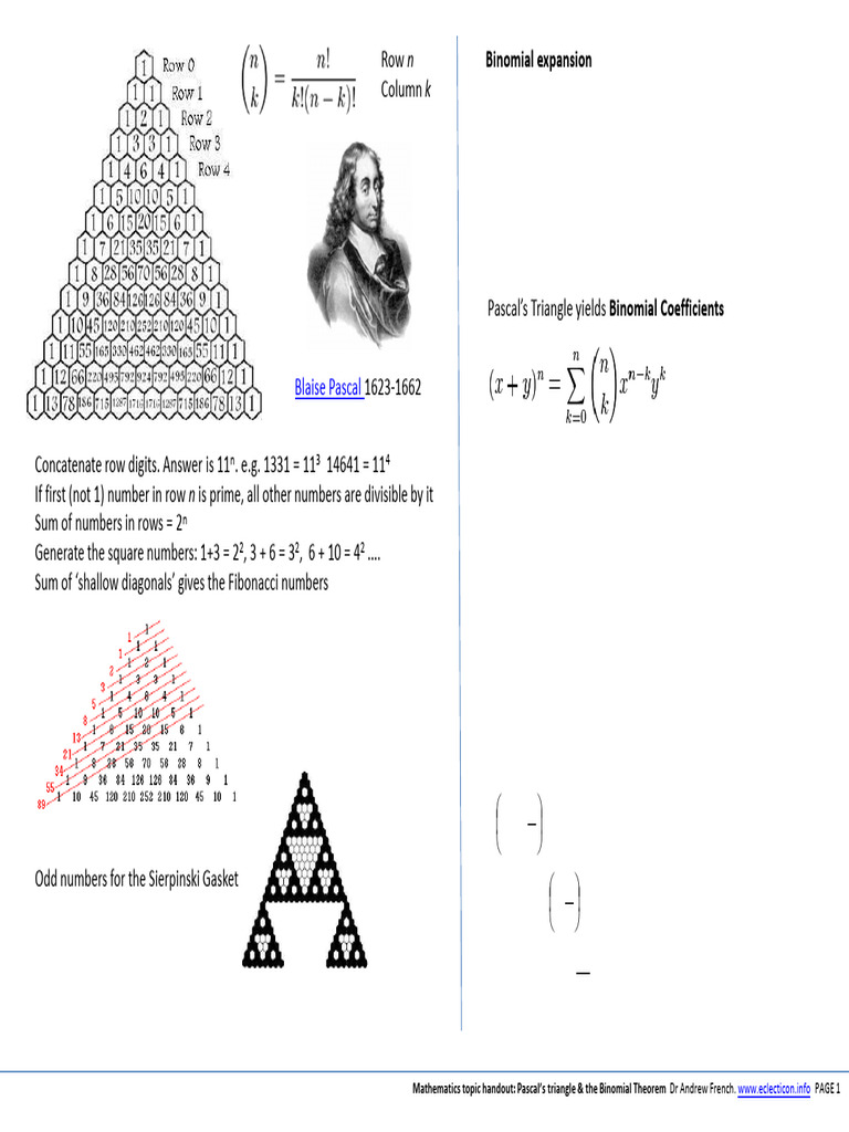 Algebra - Pascals Triangle and Binomial Theorem | PDF | Numbers | Mathematical Analysis