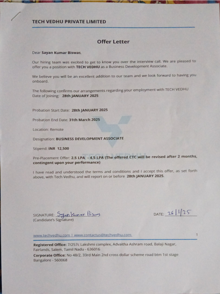 Signed Offer Letter | PDF