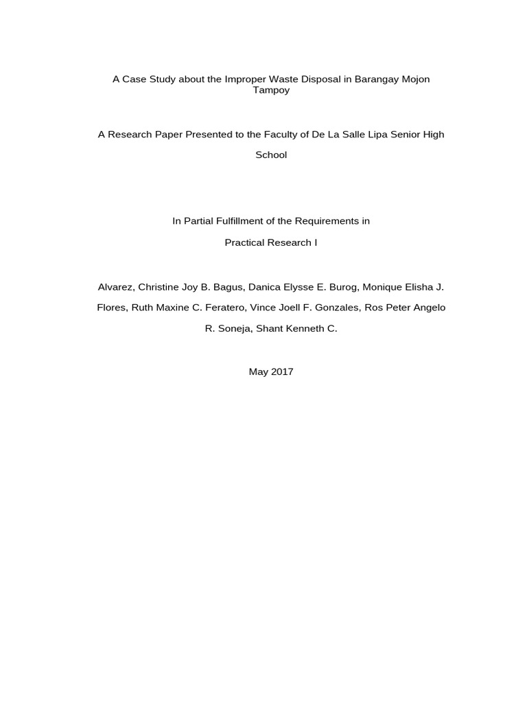 A Case Study About The Improper Waste Disposal in Barangay Mojon Tampoy VER.2 | PDF | Waste ...