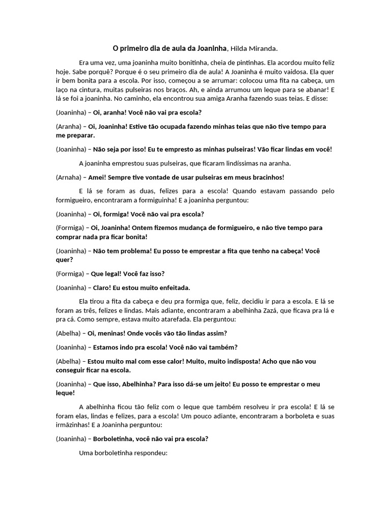 O Primeiro Dia de Aula Da Joaninha | PDF