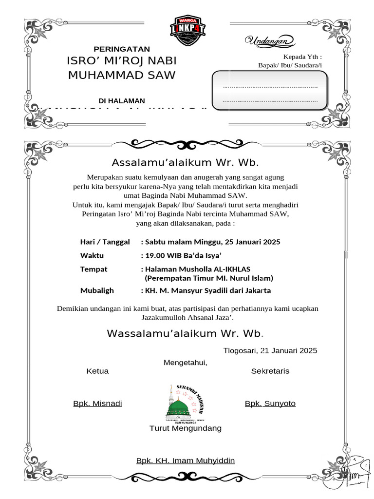 Undangan Isro' Mi'roj 2025 | PDF