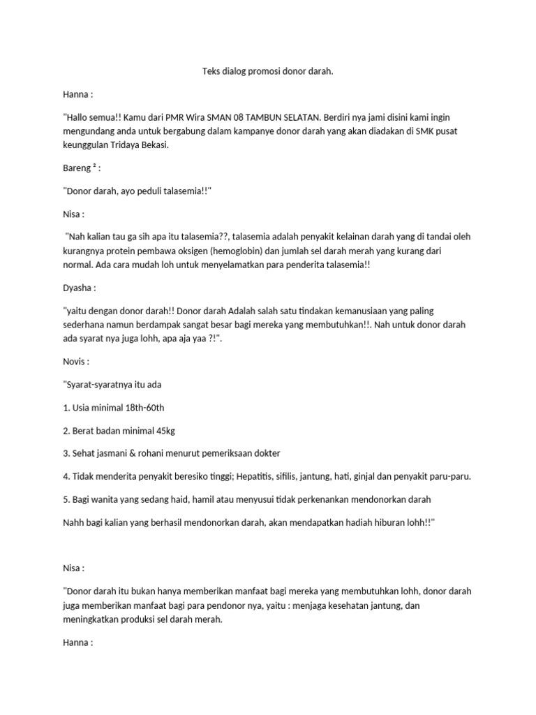 Teks dialog promosi donor darah | PDF
