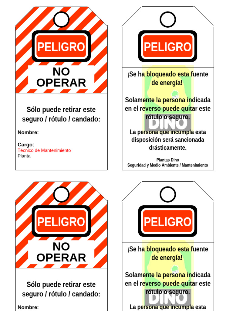Modelo Tarjetas Lock Out Tag Out 2024 | PDF