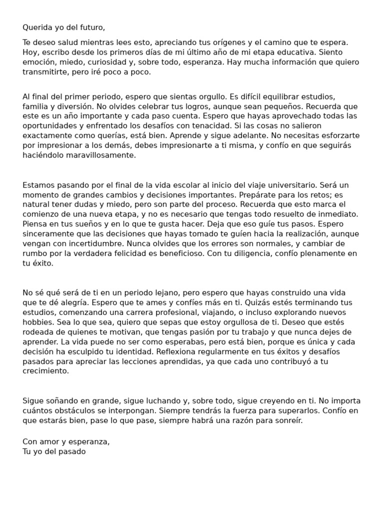 Carta A Mi Yo Del Futuro | PDF