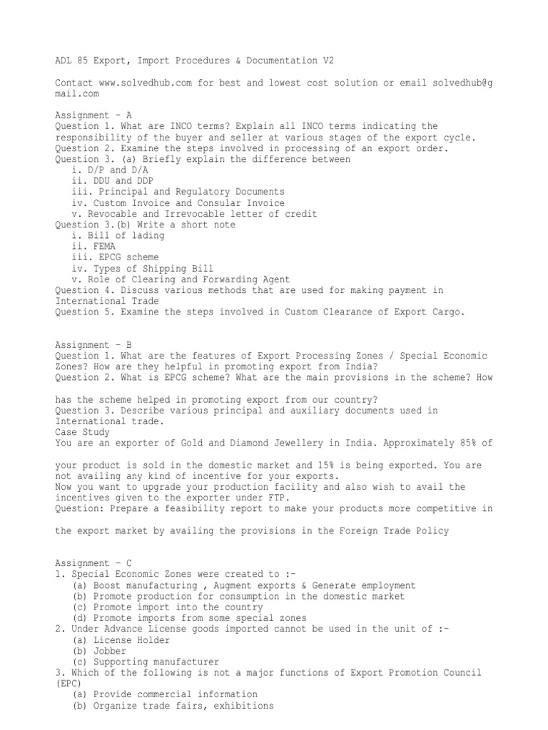 ADL 85 Export, Import Procedures and Documentation V2 | PDF ...