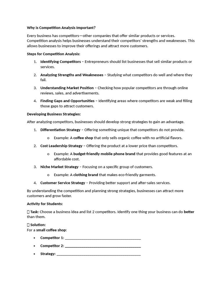 Competition Evaluation and Strategy Development | PDF