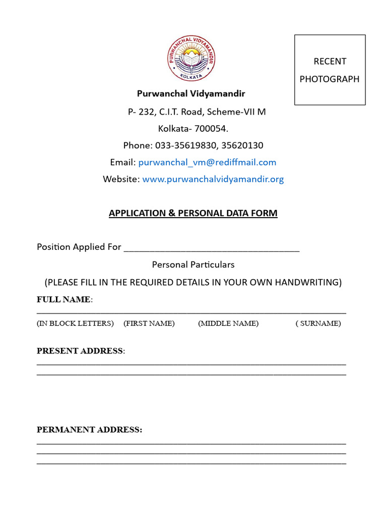 Purwanchal Vidyamandir Application Form | PDF