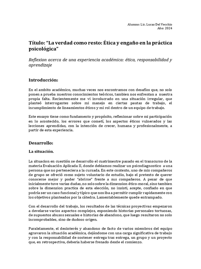La Verdad Como Resto - Ética y Engaño en La Práctica Psicológica | PDF ...