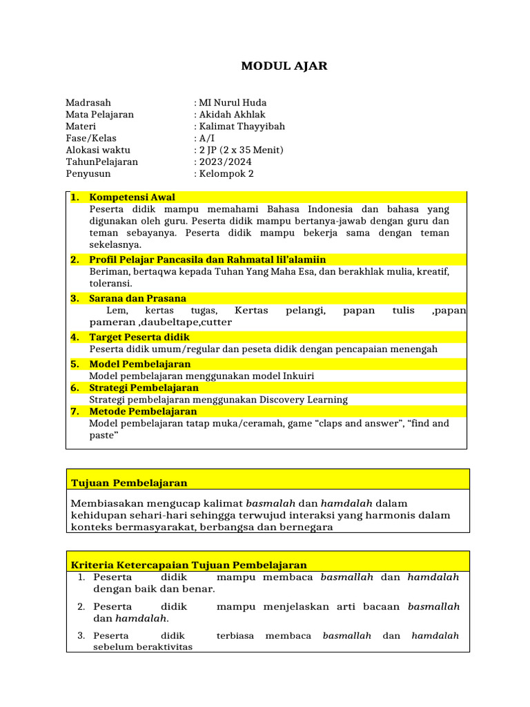 Modul Ajar Aqidah Kel 2 Revisi Fixxx | PDF