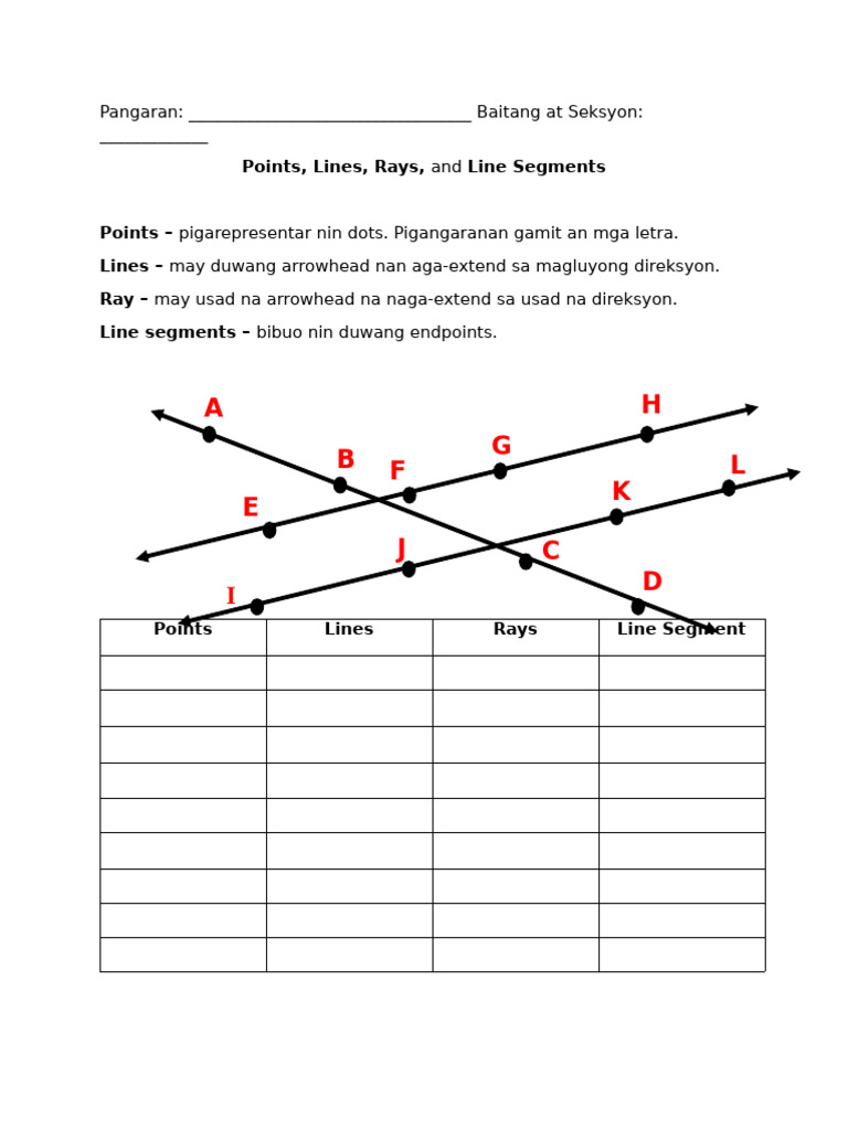 MATH 3 - Points, Lines, Rays, Line Segments | PDF