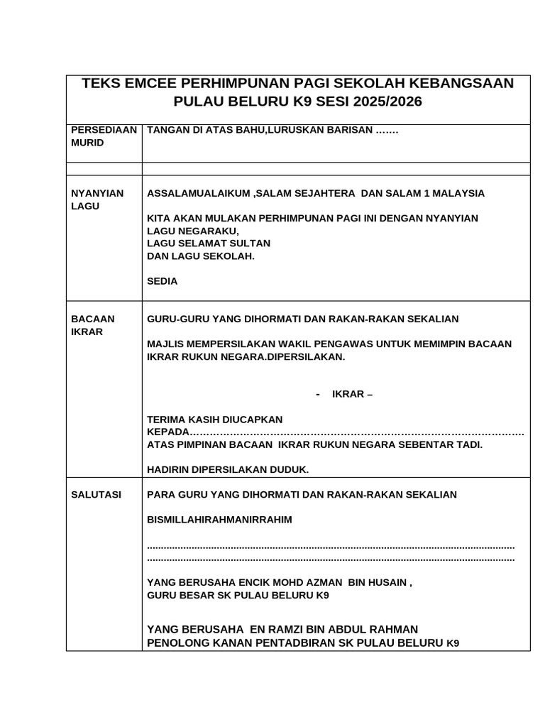 Teks Emcee Perhimpunan SK Pulau Beluru | PDF