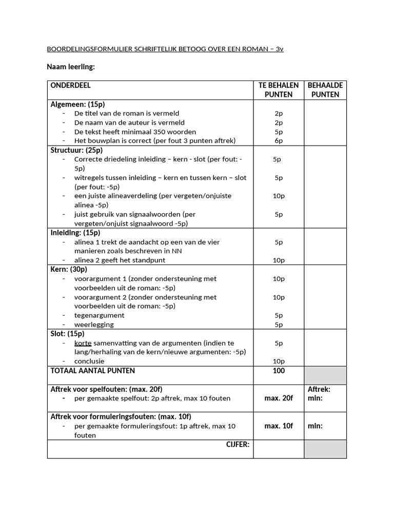 Beoordelingsformulier Schrijftelijk Betoog 3v DEF | PDF