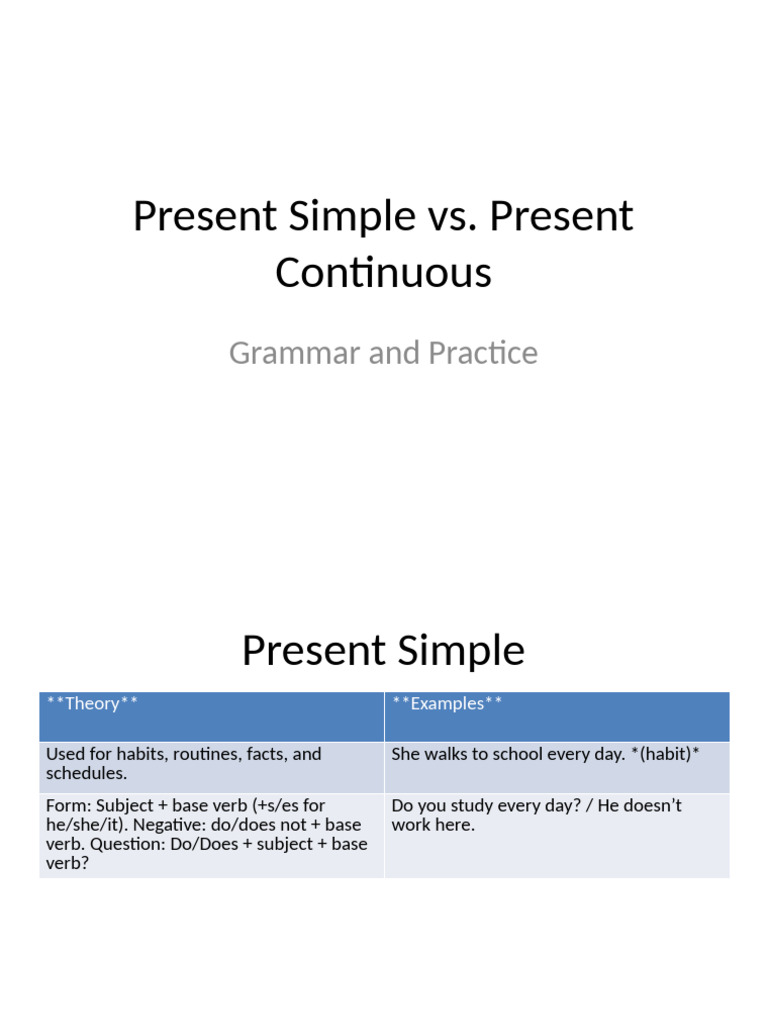 Present Simple Vs Continuous | PDF