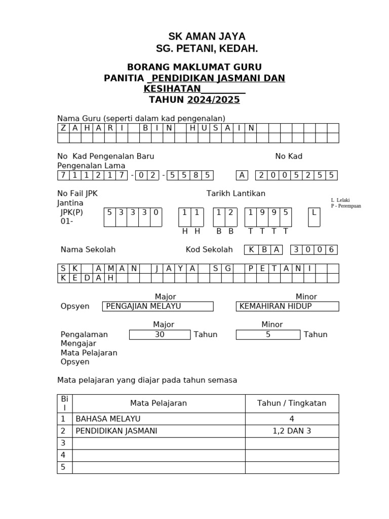 Borang Maklumat PJPK 2024 | PDF