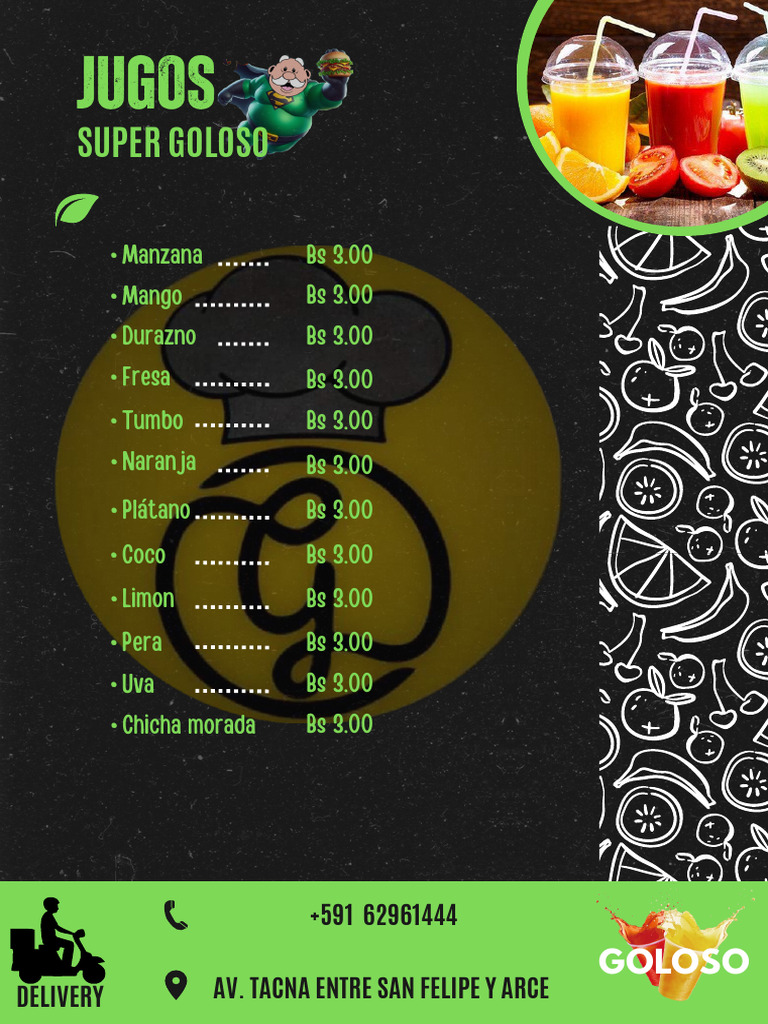 Menú de Jugos y Licuados Moderno Negro y Verde_20241111_172510_0000 | PDF