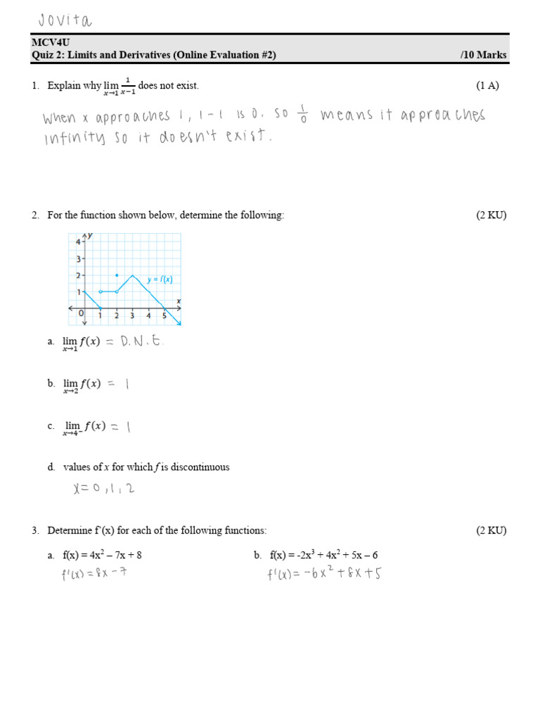 Limits and Derivatives Quiz 2 | PDF