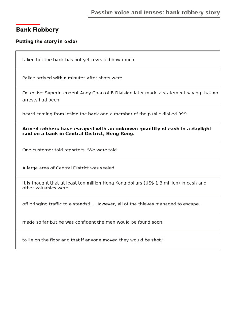 Passive Voice in Bank Robbery Context | PDF | Verb | Bank Robbery