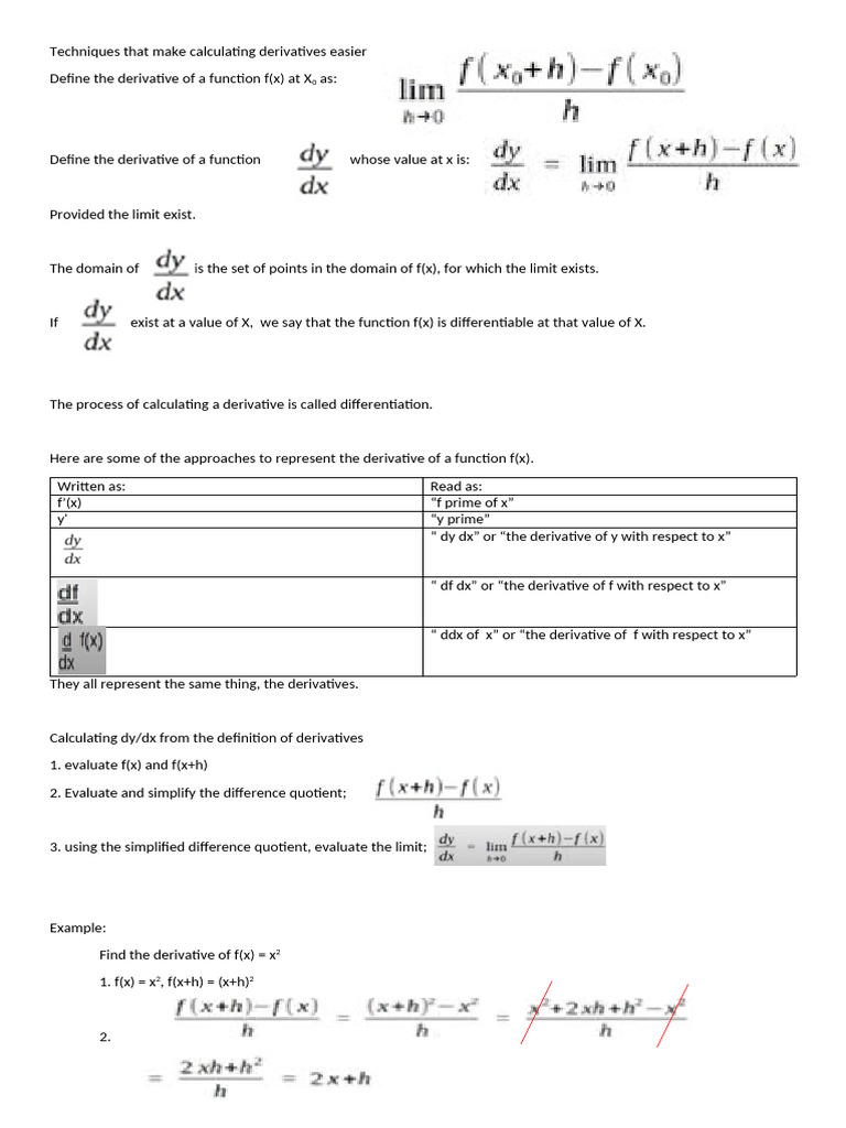 Techniques for Calculating Derivatives | PDF | Derivative | Function ...