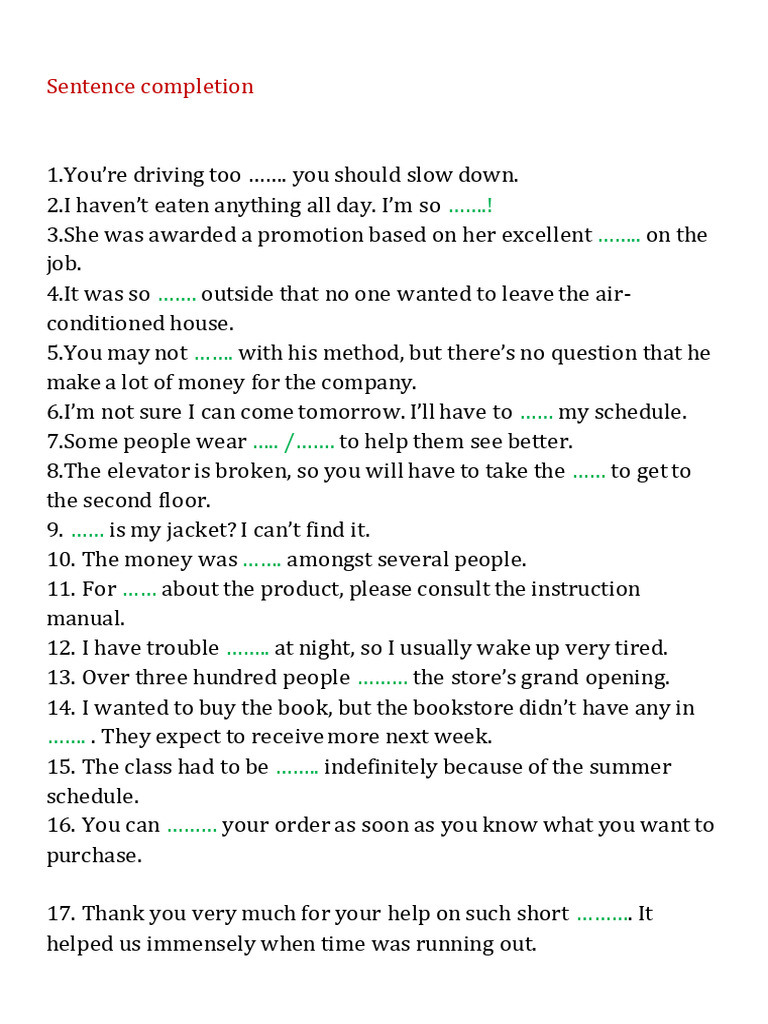 Sentence Completion Exercises | PDF