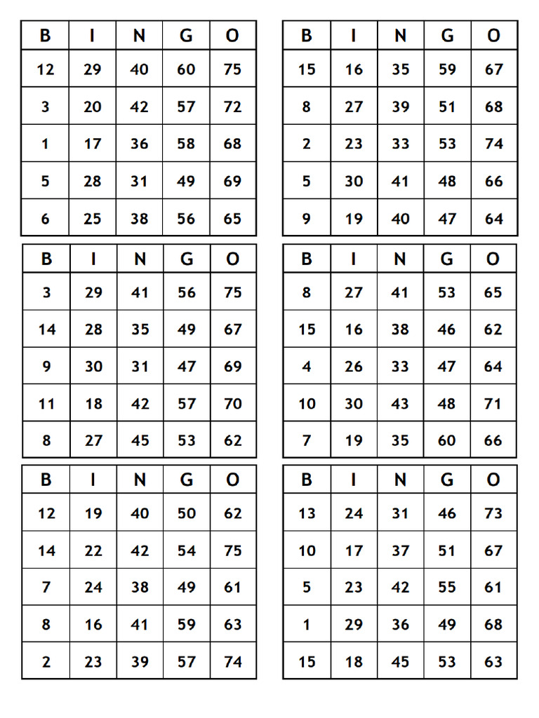 bingo de numeros | PDF