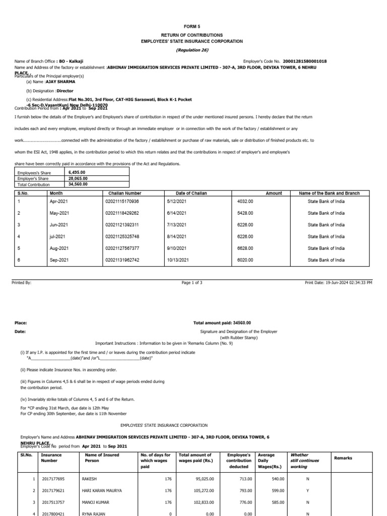 ESI Contribution Return Form 5 Summary | PDF | Employment | Economies