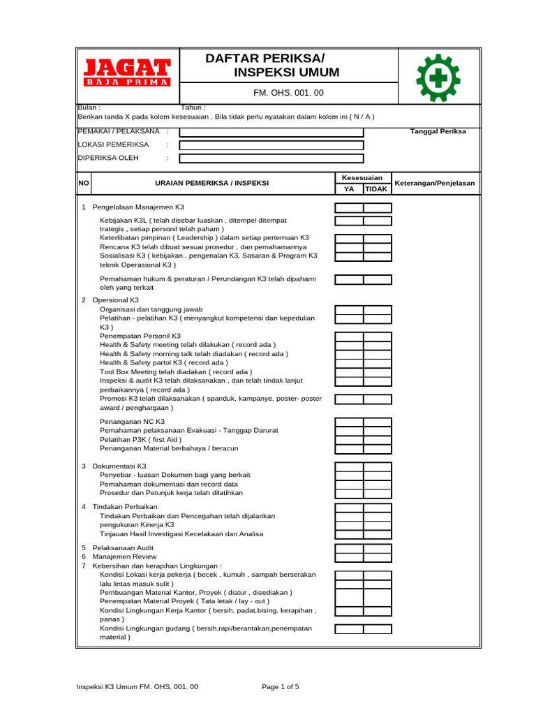 Inspeksi K3 Gondola | PDF