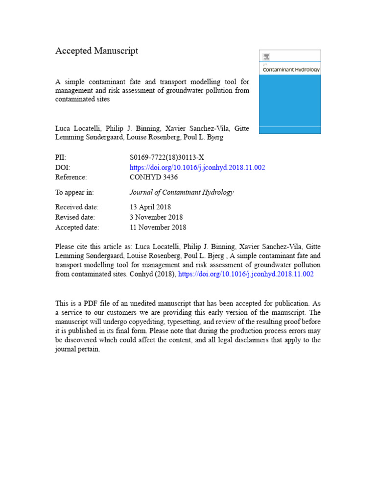 A Simple Contaminant Fate and Transport Modelling Tool For Management ...