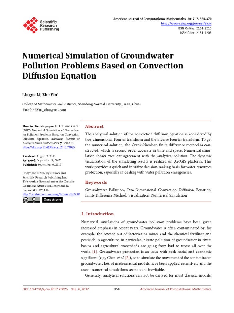 Numerical Simulation of Groundwater Pollution Problems Based on Convection Diffusion Equation ...