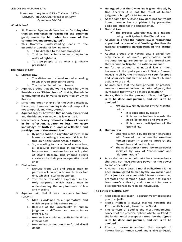 LESSON 10 NATURAL LAW | PDF | Thomas Aquinas | Natural Law