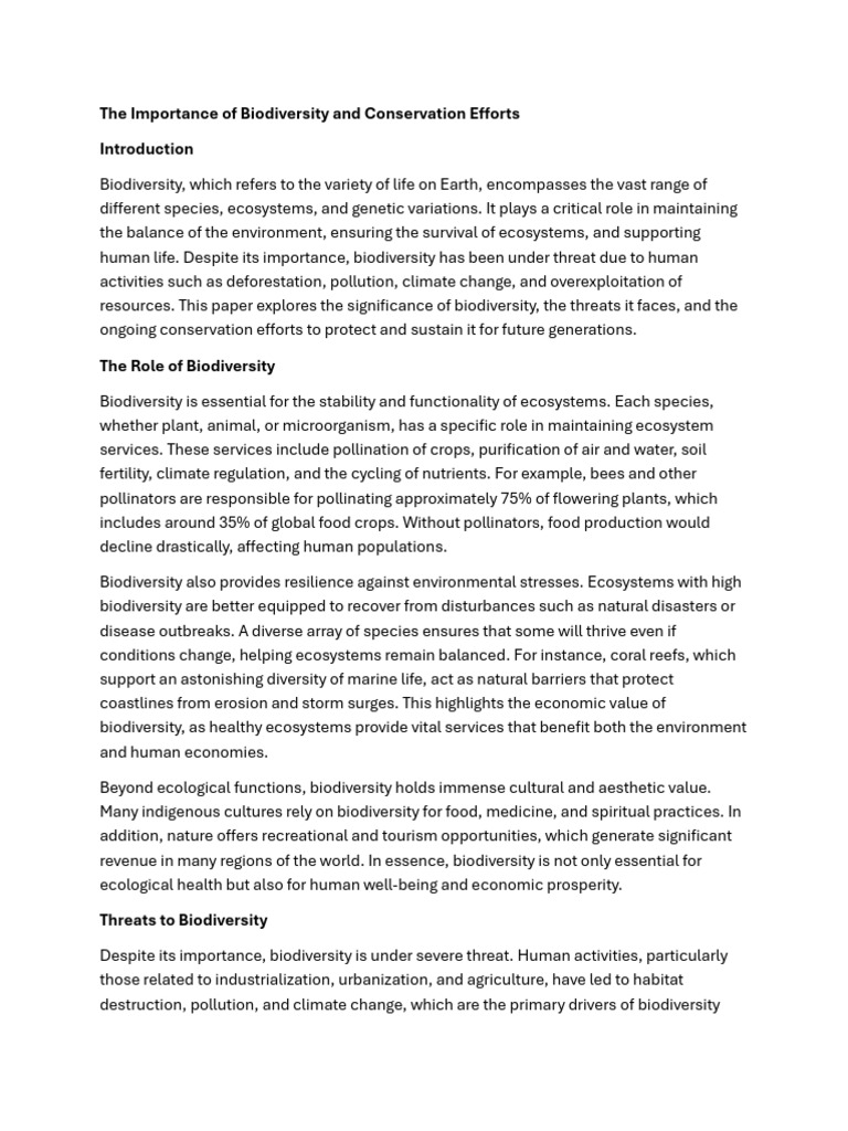 Biodiversity Conservation Importance | PDF | Biodiversity ...