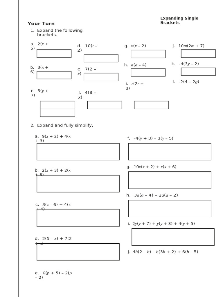 Expanding Single Brackets (Interactive) | PDF