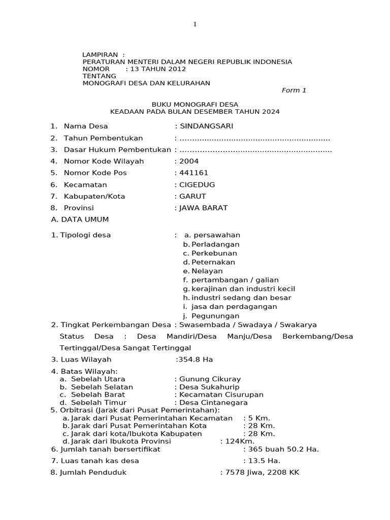 Monografi Desa - Lampiran | PDF