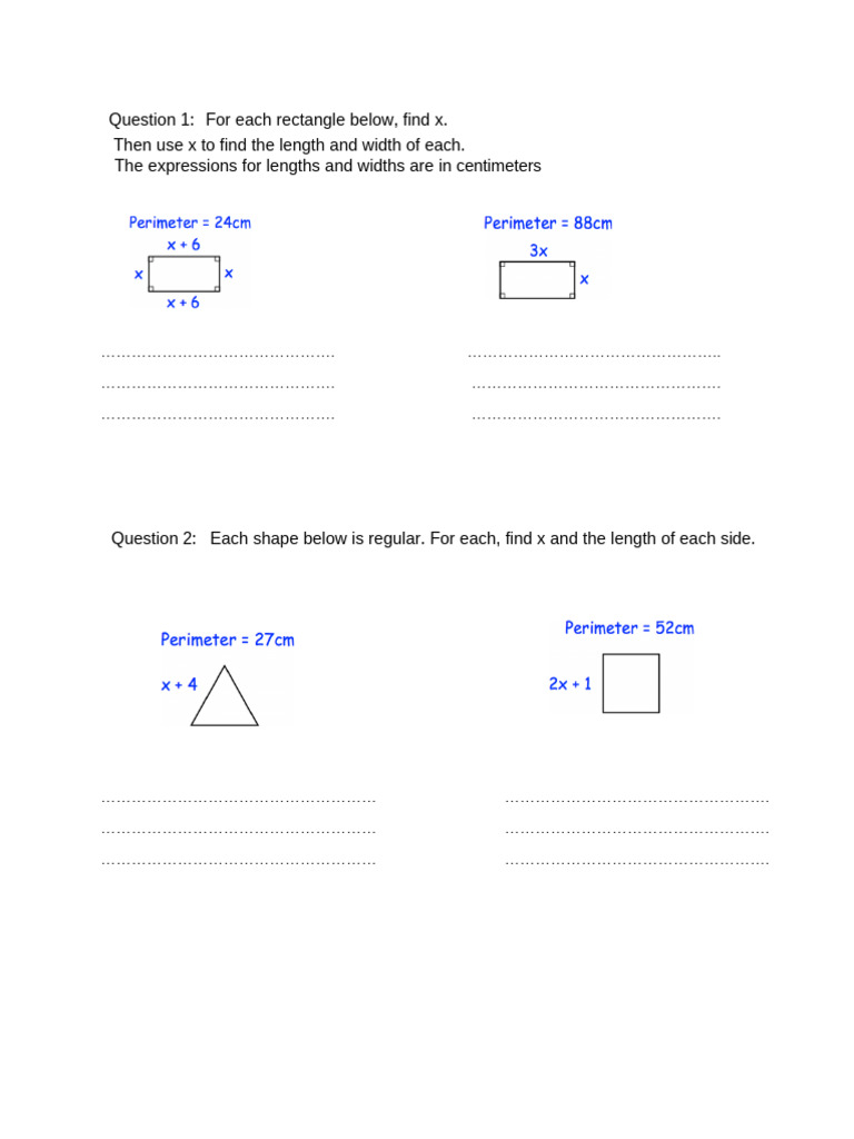 Solve for x in Rectangles and Shapes | PDF