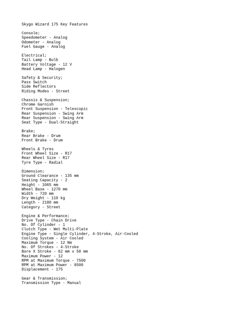 Skygo Wizard 175 Key Features | PDF