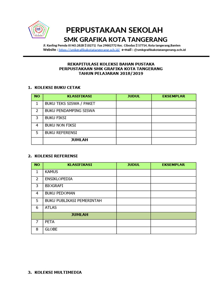 Format Rekap Koleksi Buku Perpus Smk Grafika | PDF