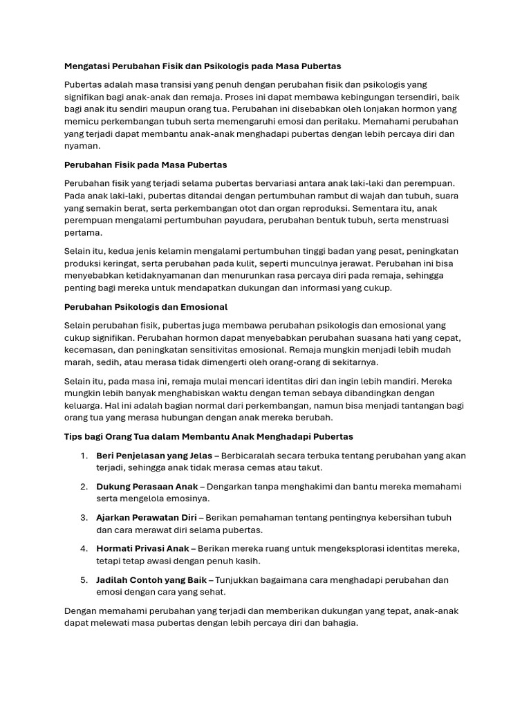 Panduan Orang Tua Hadapi Pubertas | PDF