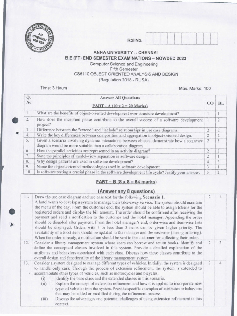 CS 6110 Exam: Object-Oriented Design | PDF | Use Case | System