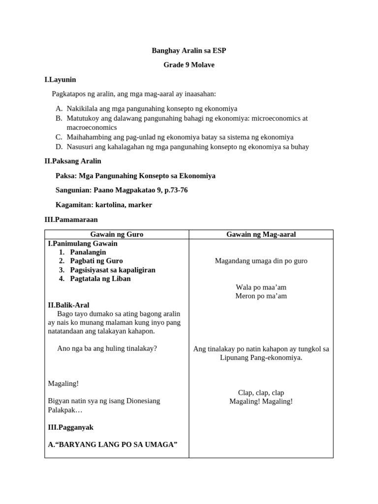 Banghay Aralin Sa ESP 9 | PDF