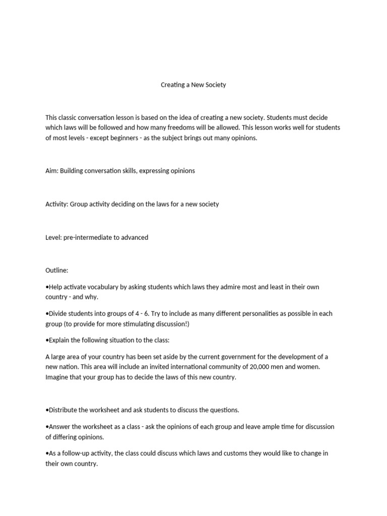 Laws for a New Society Discussion Activity | PDF