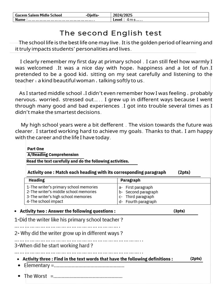 Dzexams 4am Anglais 132088 PDF | PDF | Cognition