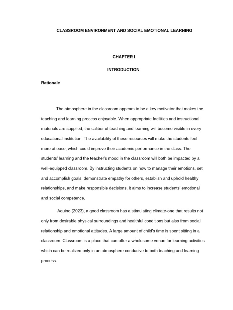 Classroom Environment and Social Emotional Learning | PDF | Teachers ...