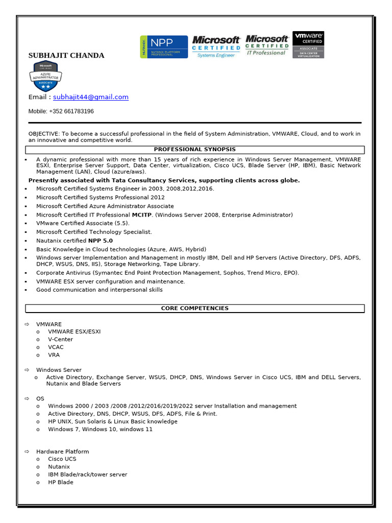Subhajit Chanda Resume | PDF | Virtual Machine | V Mware