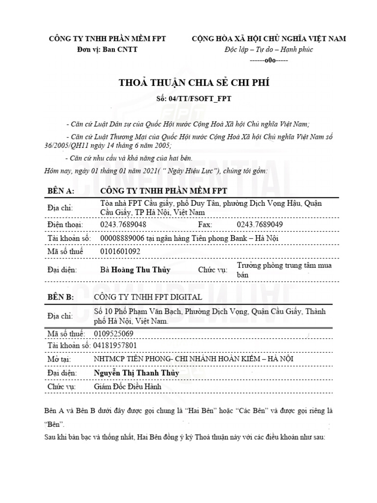 Thoa Thuan Chia Se Chi Phi Azure Fdx_19082021 | PDF