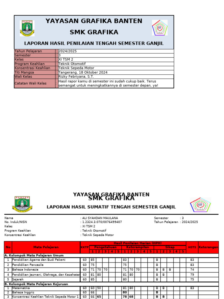 Xi TSM 2 - Format Raport Pts Ganjil 2024 - Pak Rizky | PDF