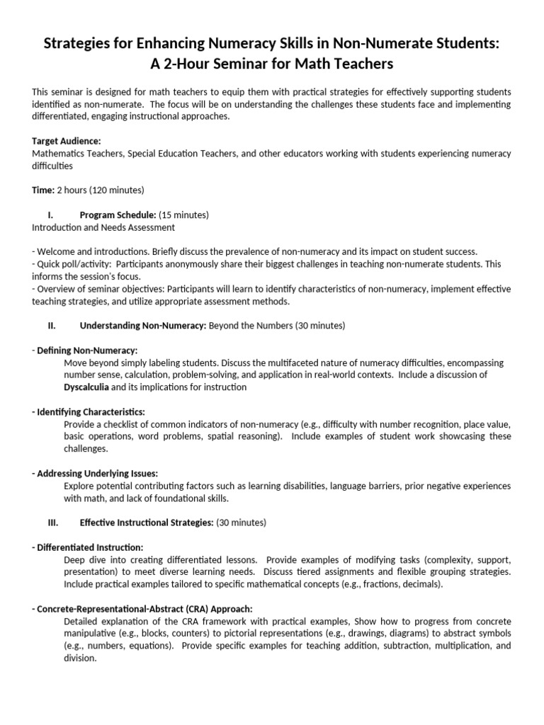 Strategies For Enhancing Numeracy Skills in Non-Numerate Students | PDF ...