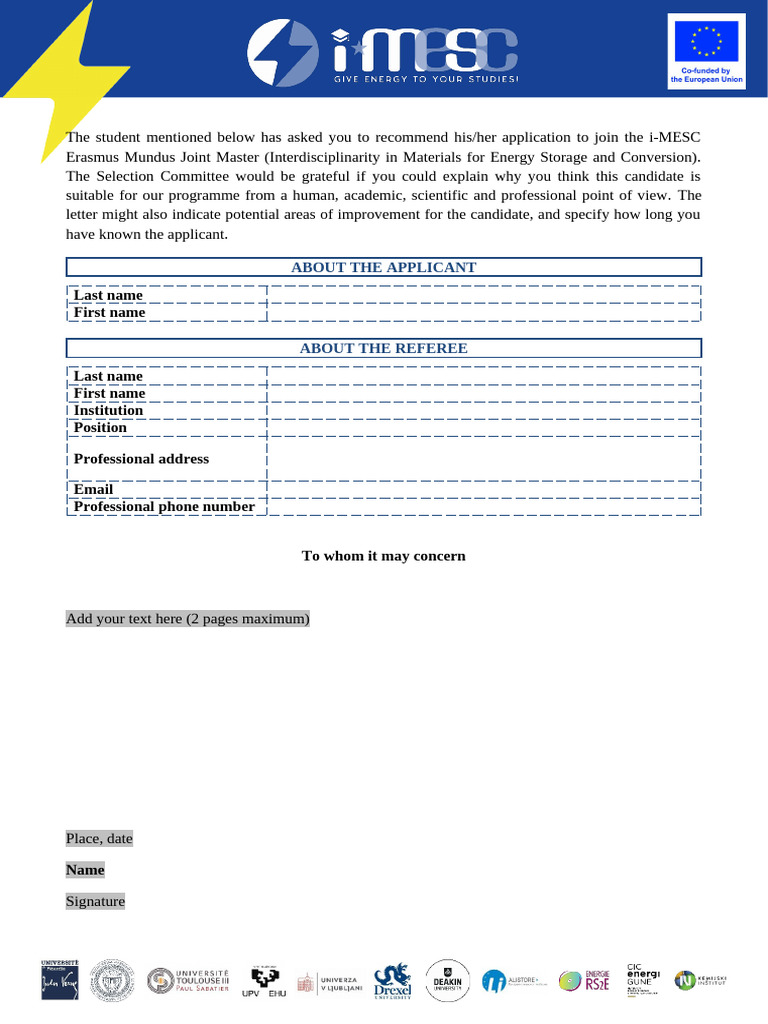 i-MESC Template For Recommendation Letters 2024 | PDF
