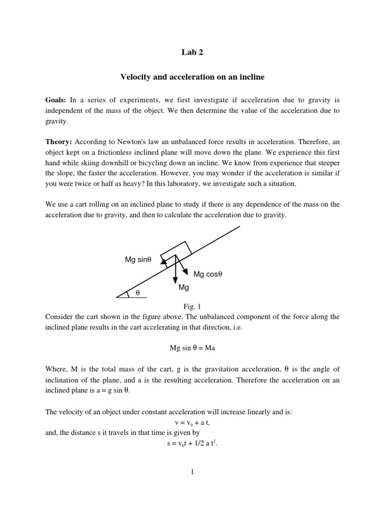 Inclined Plane Acceleration Lab | PDF | Acceleration | Gravity